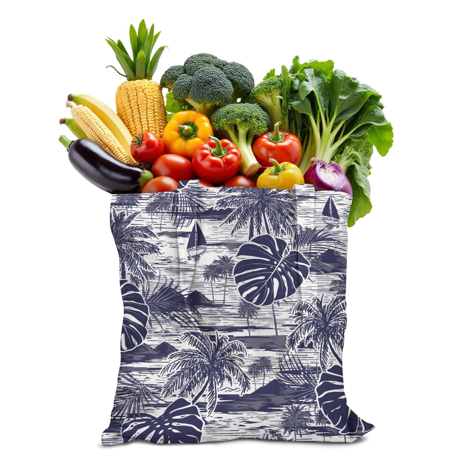 Beachy Vibes Canvas Tote Bag, Reusable Hawaiian Paradise Handbag, Eco ...