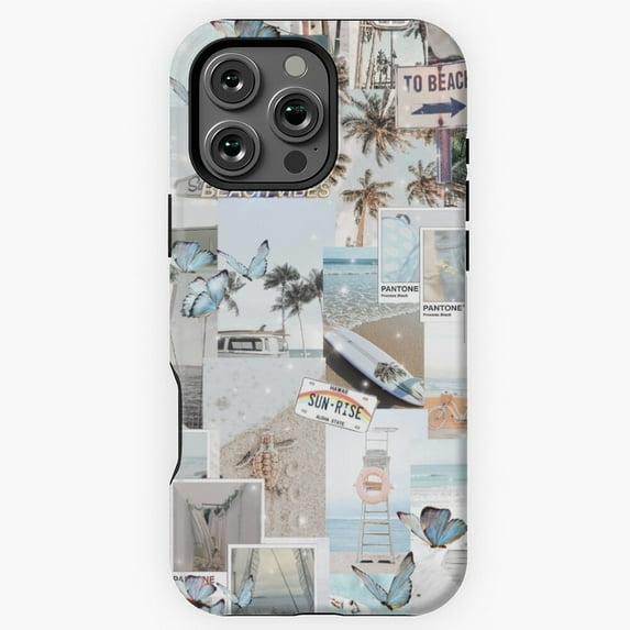 Beachy Vibes Collage Coastal Summer Art iPhone Case 11 12 13 14 15 16 ...