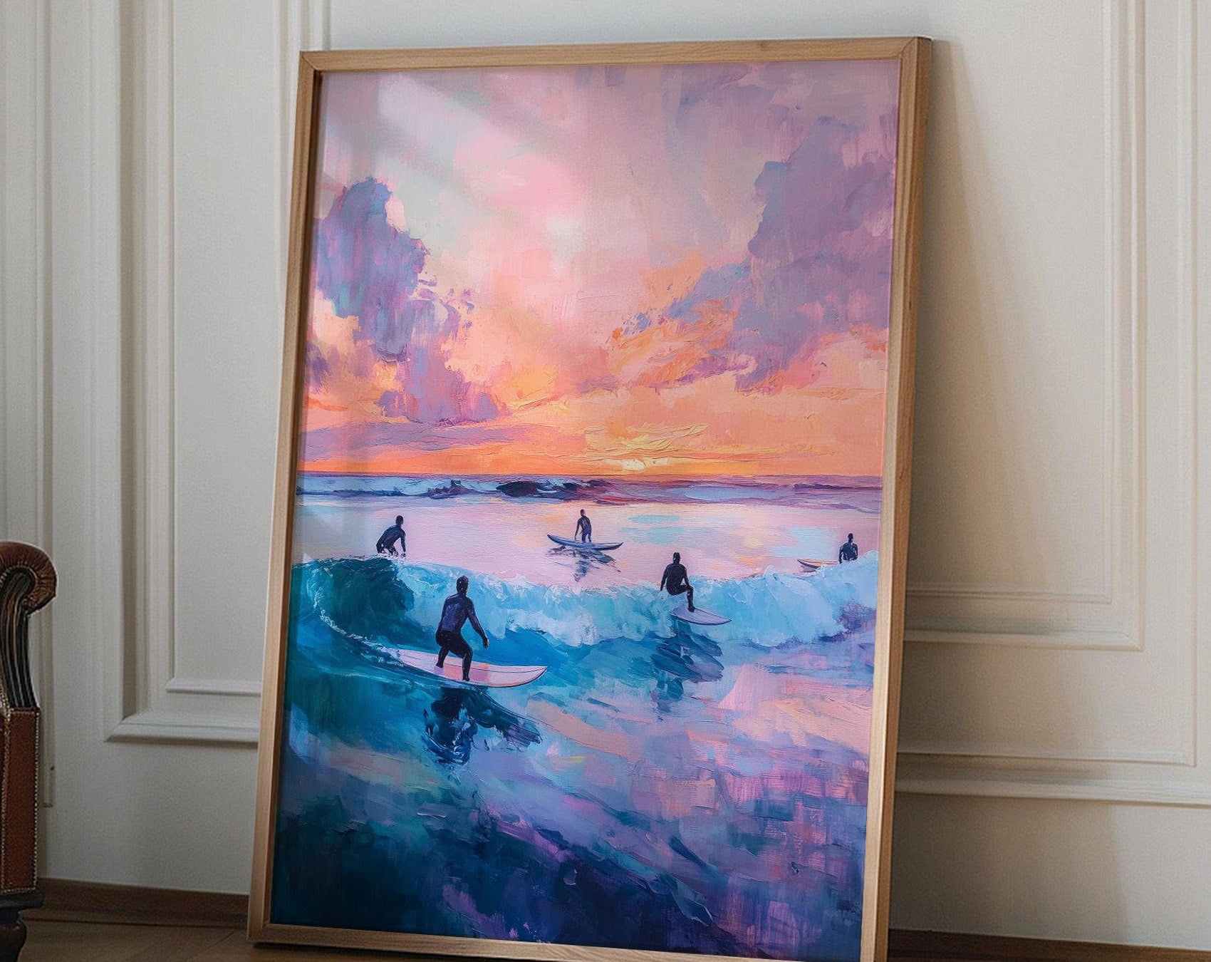Beachy Wall Art Print, Aesthetic Pink Surf Poster, Aerial Surfing Painting, Summer Ocean Print ...