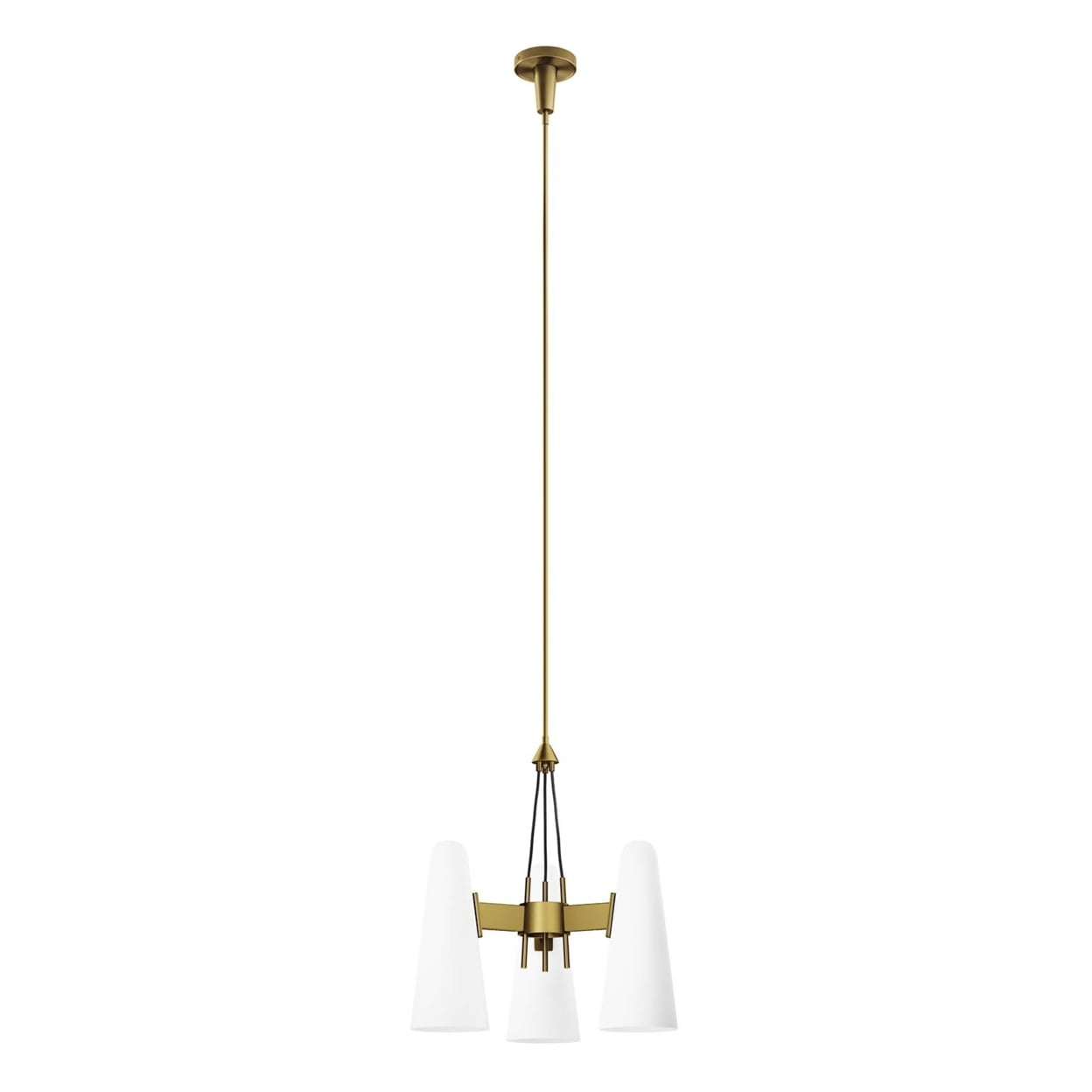 Modway Beacon 3-Light Metal and Glass Pendant Light in Opal/Satin Brass ...
