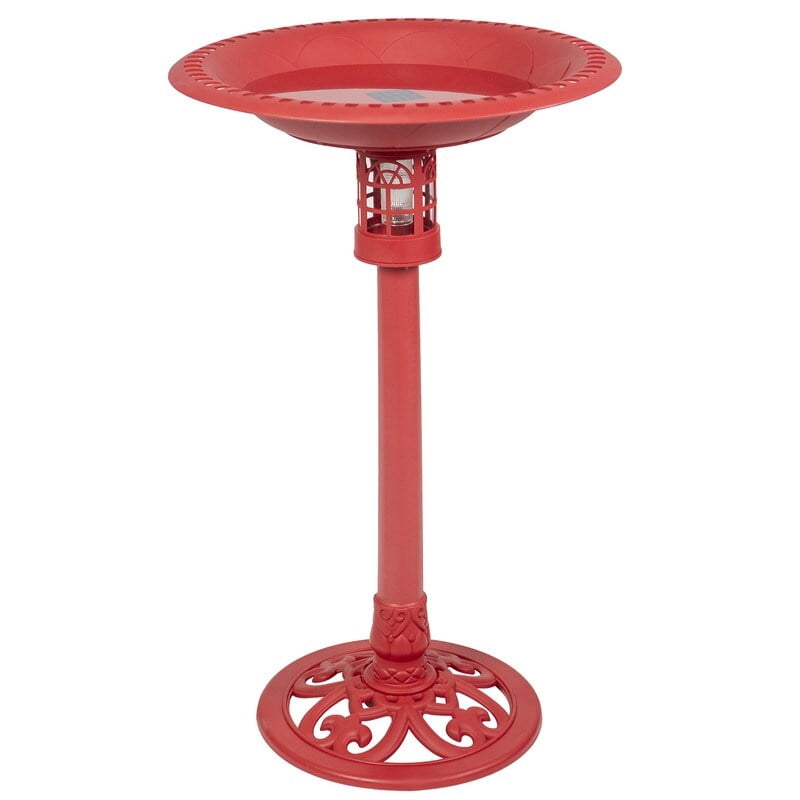 Beacon Point Red Polyresin Solar Lighted Bird Bath by Sun-Ray - Walmart.com