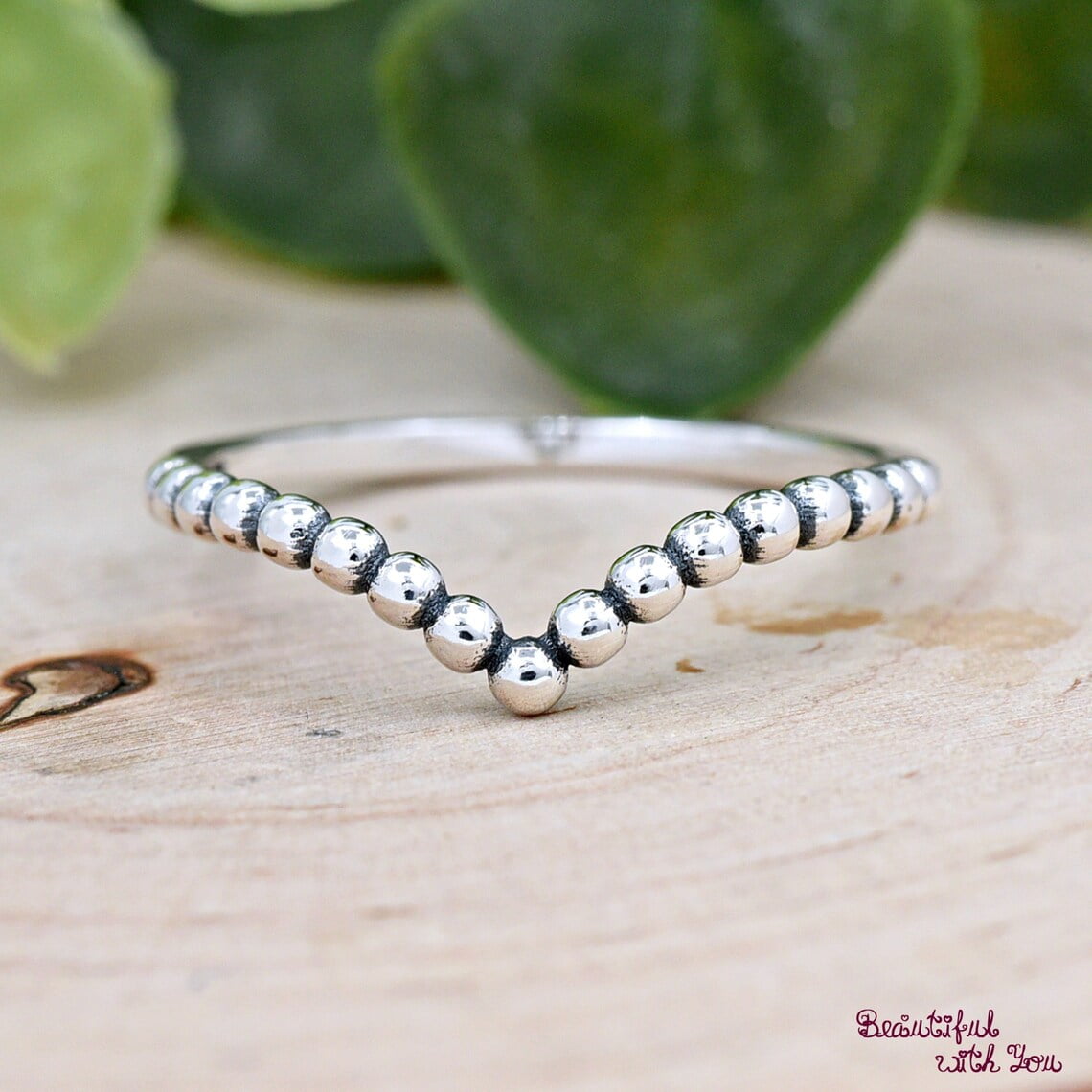 Bead Ball V Shape Chevron Ring, Minimalist Dainty Solid 925 Sterling ...