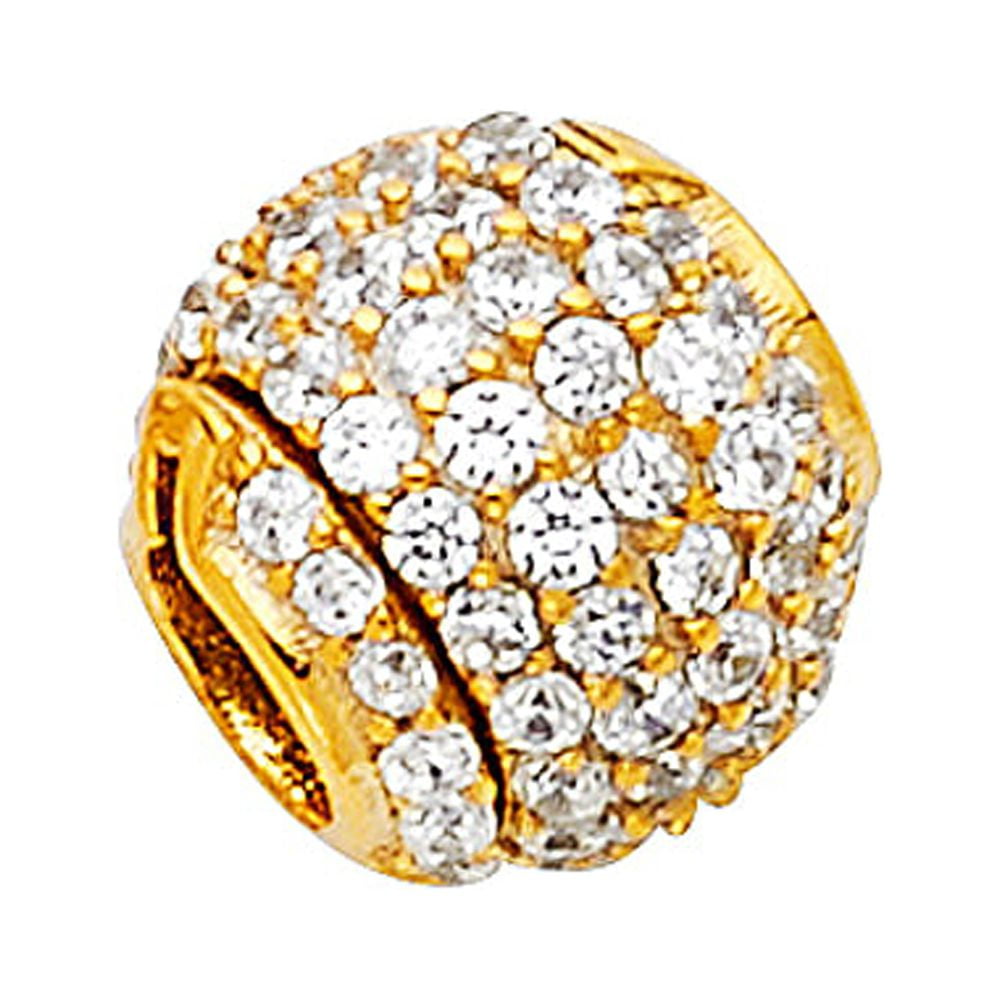 14k Solid Yellow Gold Bead Charm Pendant, Diamond Cut Polished Sphere ...