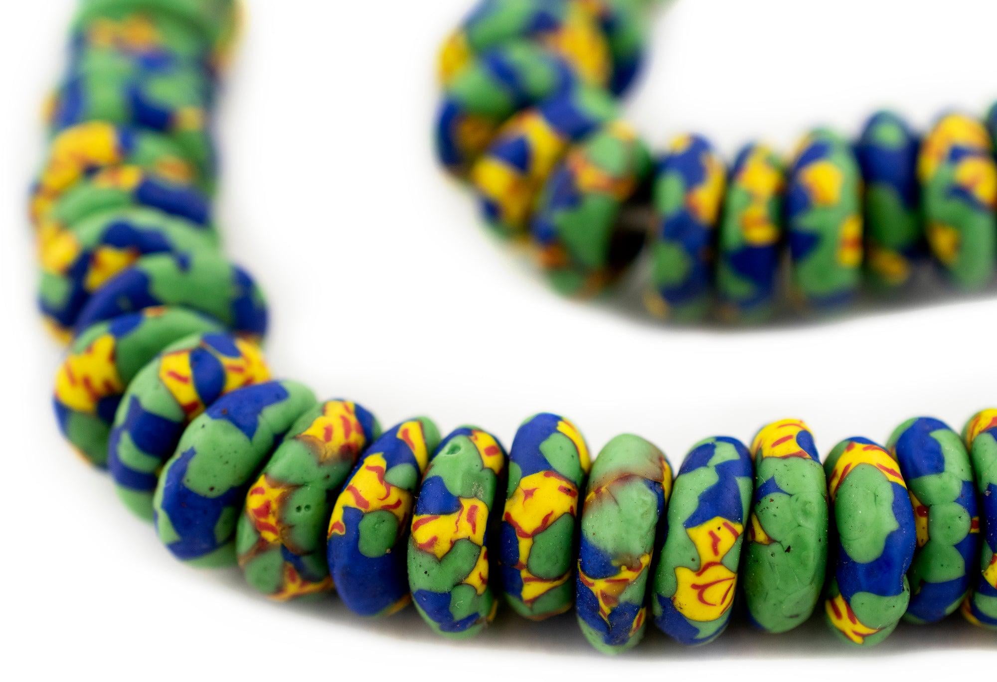 The Bead Chest Fused Rondelle Recycled Glass Beads 14mm Ocean Jungle ...