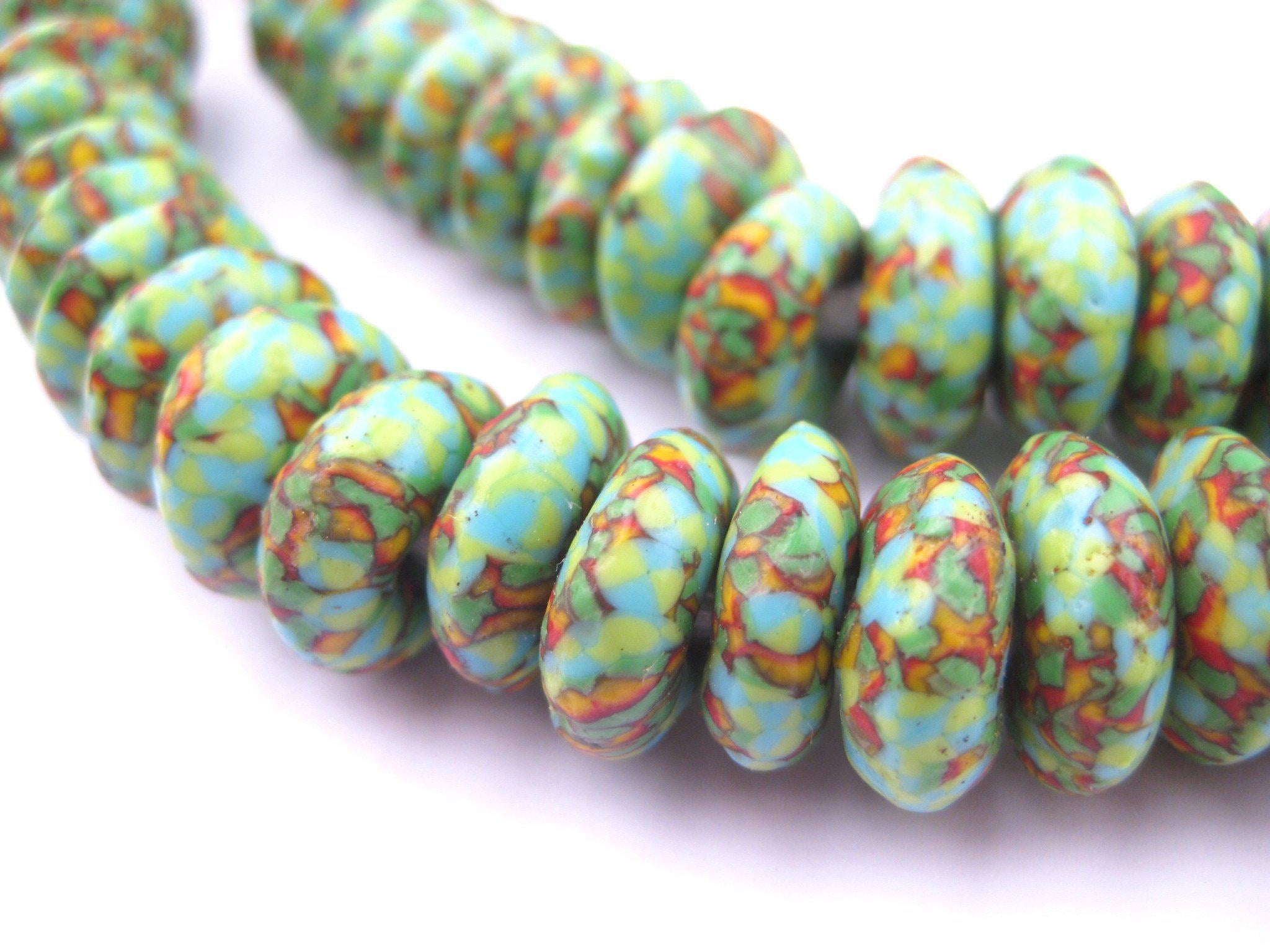 The Bead Chest Fused Rondelle Recycled Glass Beads 14mm Organic Green ...