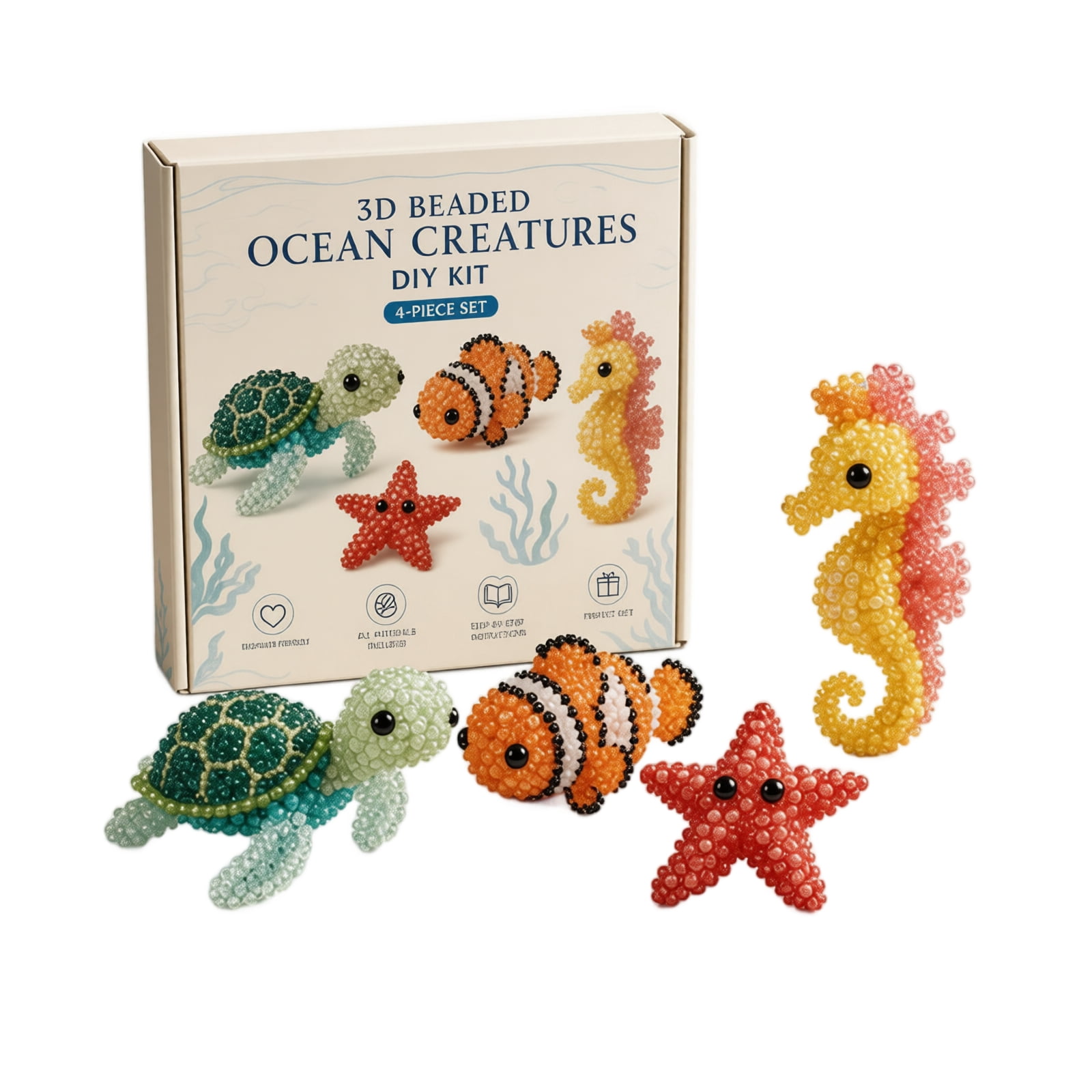 Bead Craft Kit For Beginners, 4 Piece Ocean Creatures Set, Handmade ...