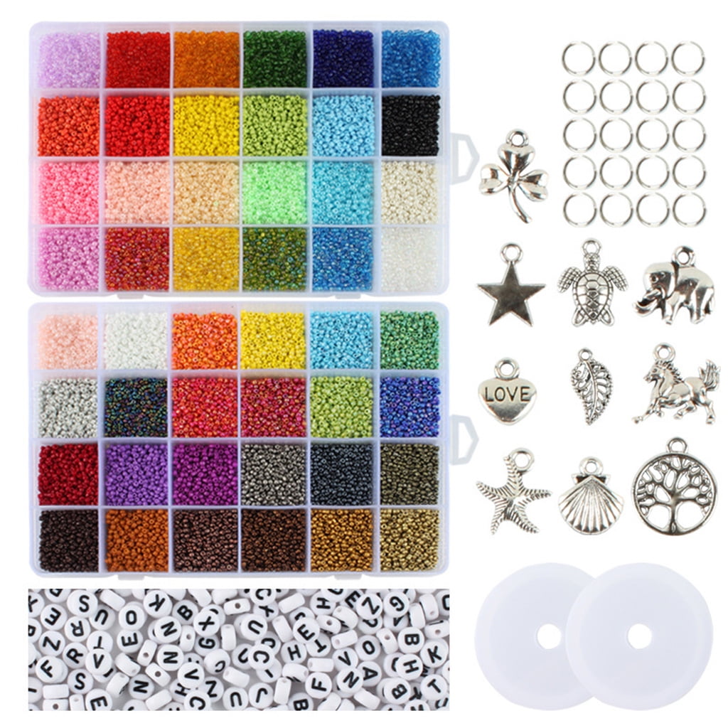 Bead Craft Kit Set 2mmGlass Seed Letter Alphabet Bead with 2 Rolls of ...