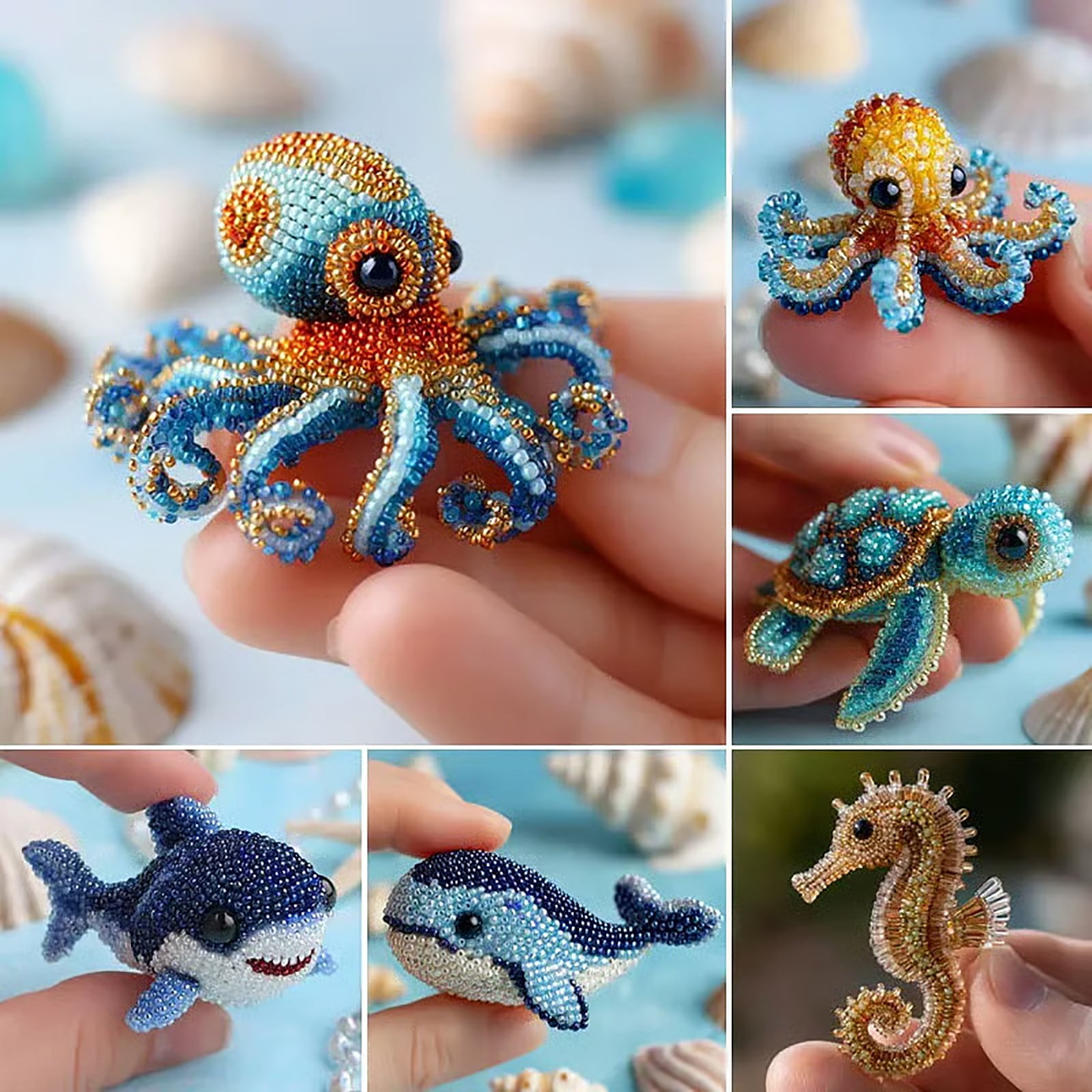 Bead Embroidery Kit, Beginner-Friendly Sea Creature Beaded Embroidery ...