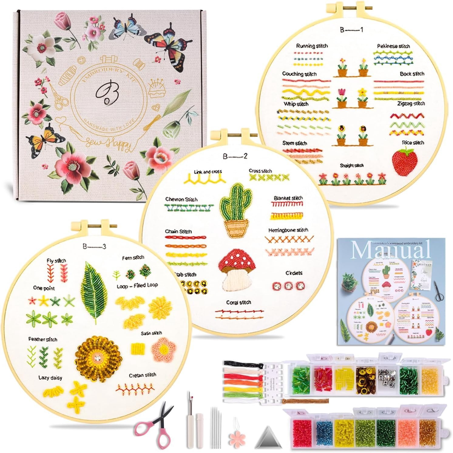 Bead Embroidery Kit for Beginners, Learn to Embroider 26 Stitches ...