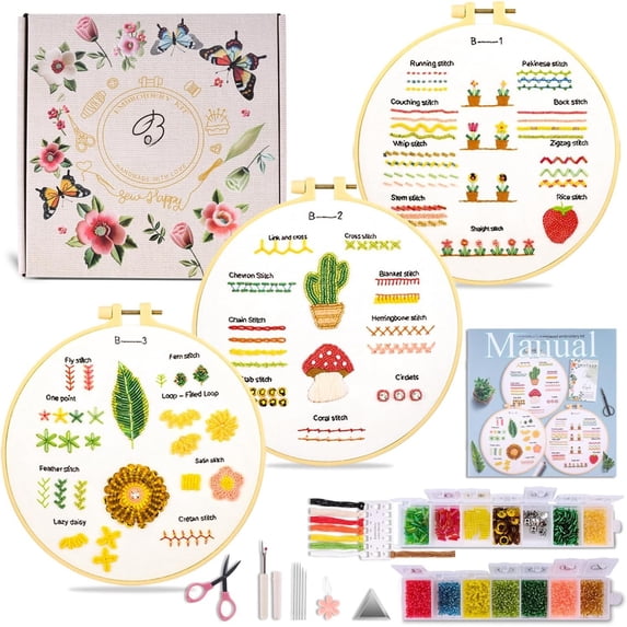 Bead Embroidery Kit for Beginners, Learn to Embroider 26 Stitches ...