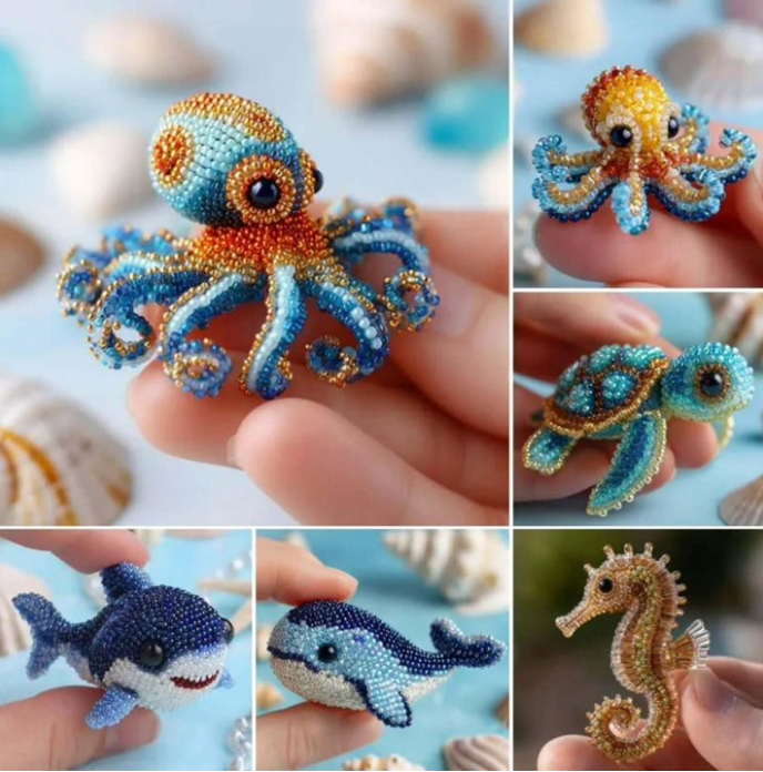 Bead Embroidery Kit Octopus Figure, Beginner-Friendly Sea Creature ...