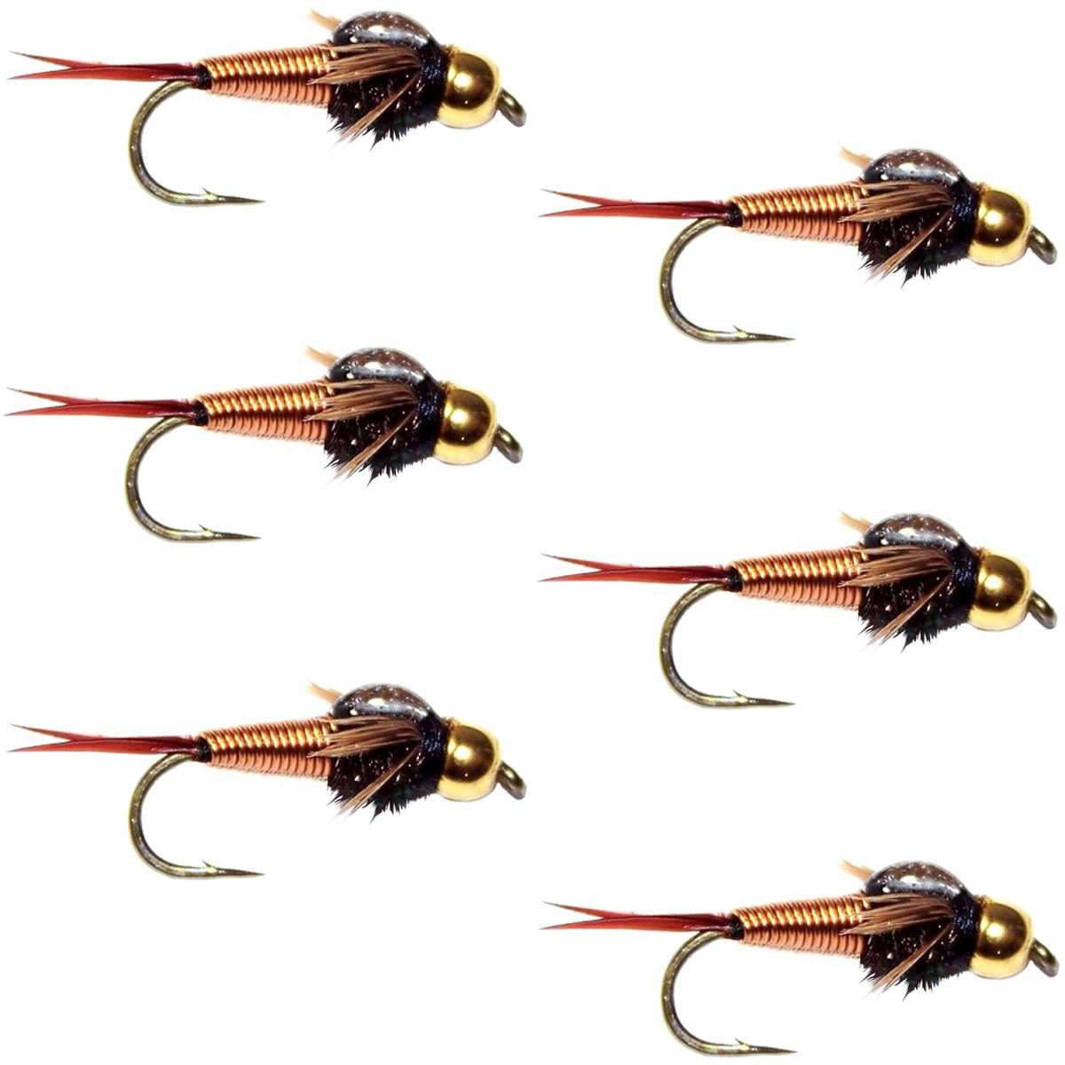 Bead Head Copper John Nymph Fly Fishing Flies - Set of 6 Flies Hook ...