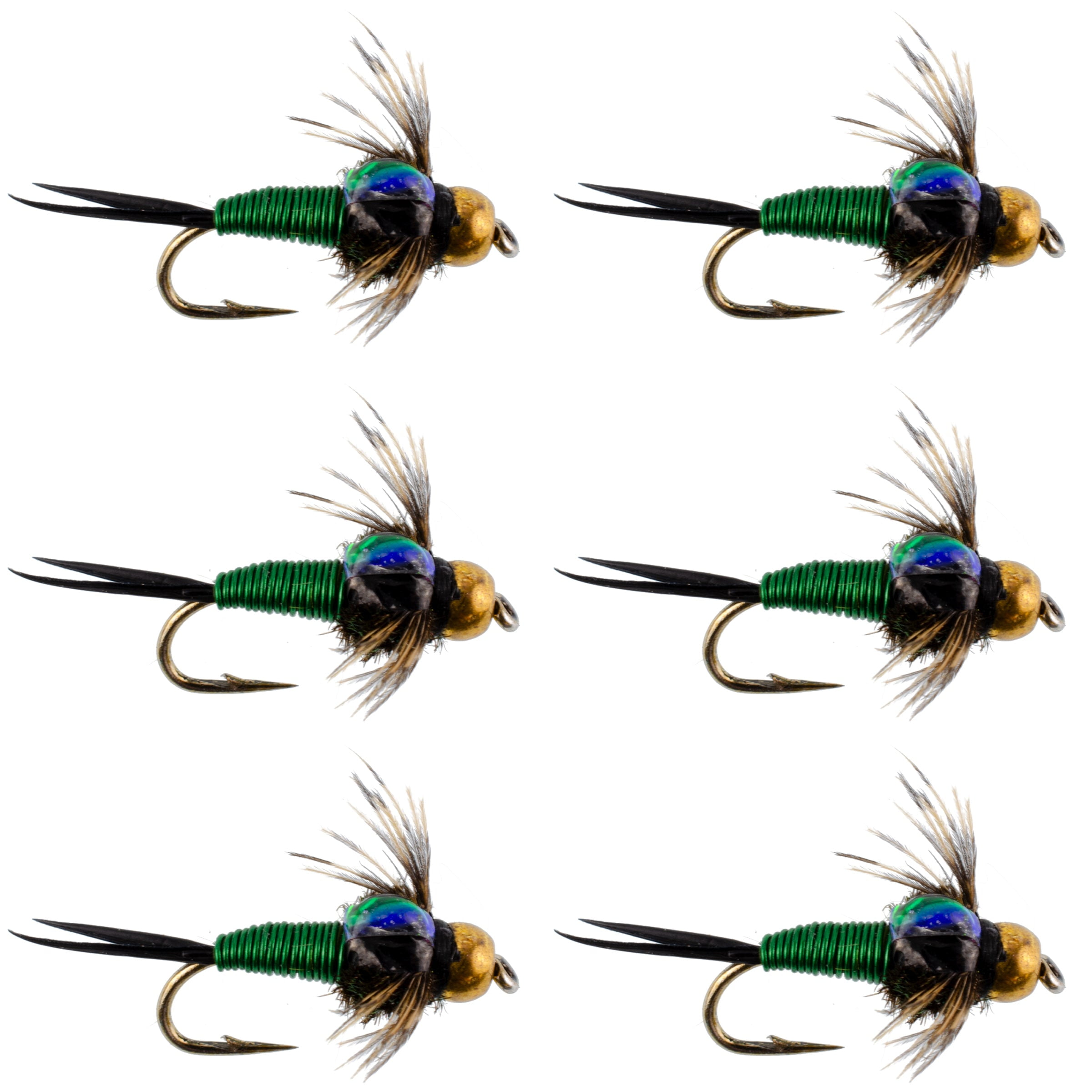 Bead Head Green Copper John Nymph Fly Fishing Flies - Set of 6 Flies ...