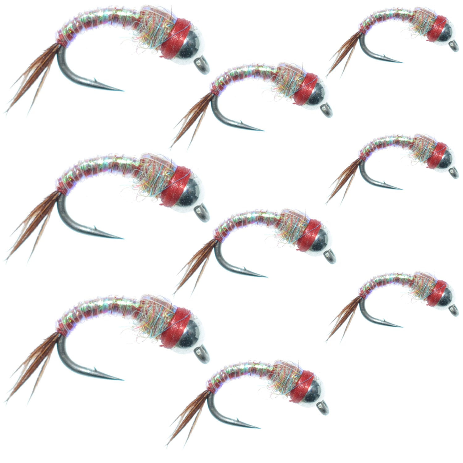 Bead Head Rainbow Warrior Midge Assortment - Silver Bead Head - 3 Each of 3 Sizes 14, 16, 18 ...
