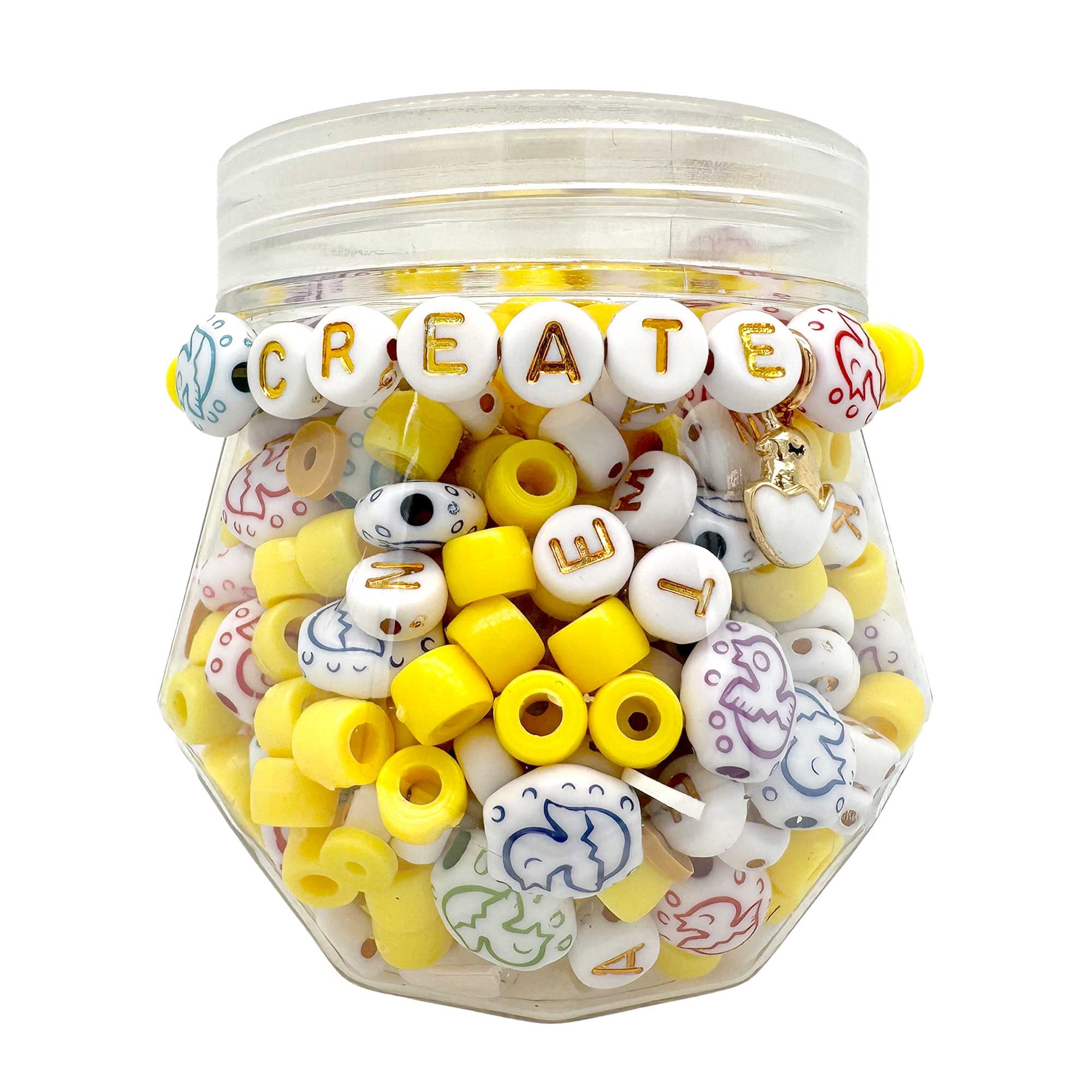 Bead Jam Alphabet Bead Jar. White Round Alpha Beads and Yellow Solid ...