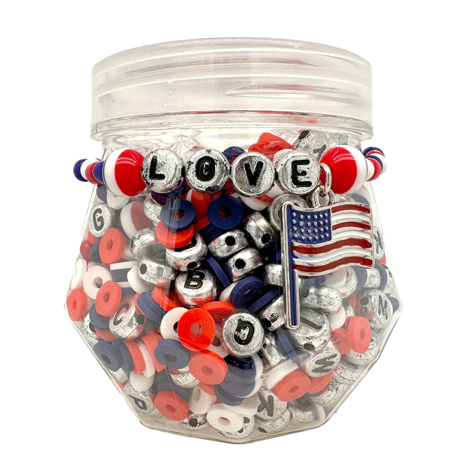 Bead Jam Bead Jar for Jewelry Making. Silver Alphabet Beads with Red ...