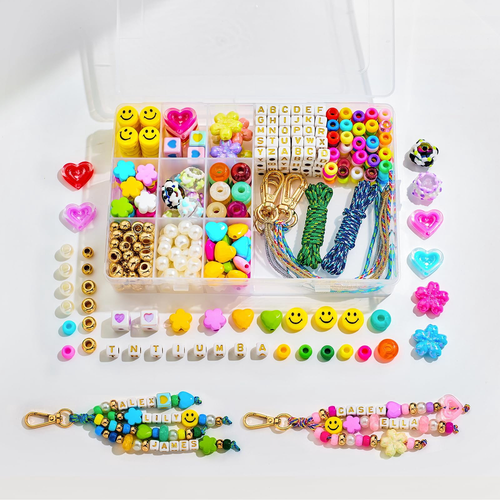 Bead Keychain Making Kit with Alphabet Letter Heart Flower Charms ...