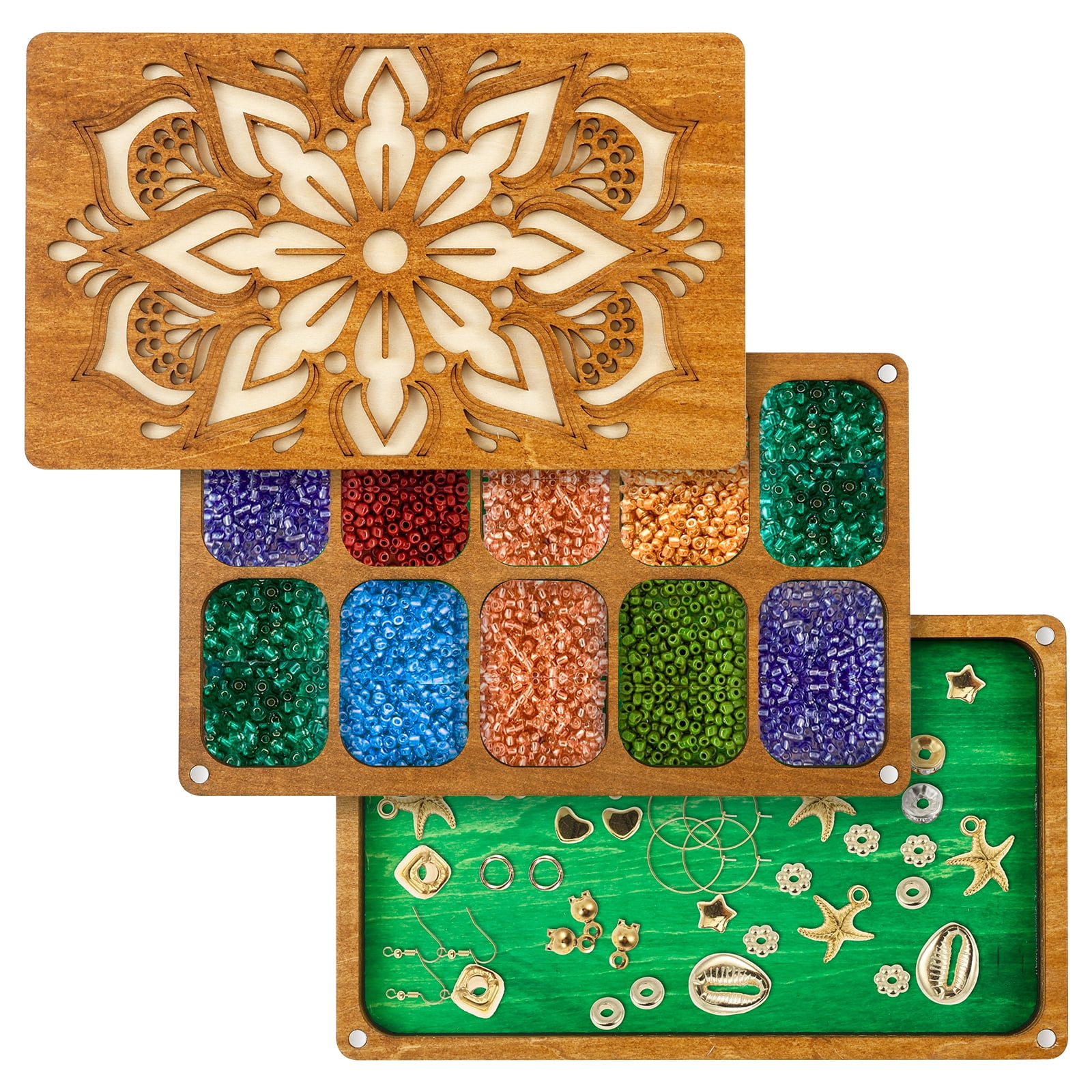 Bead Sorting Tray with Magnetic Lid and Elastic Band Wood Beading Tray Multifunctional Bead ...