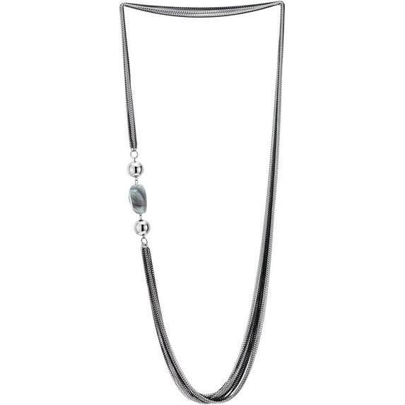 Bead Statement Necklace, Silver Black Multi-Strand Layered Long Chains ...
