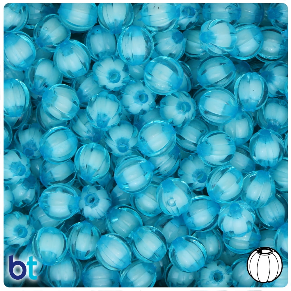 BeadTin Aqua Blue Transparent 10mm Melon Plastic Bead in Beads (100pcs ...