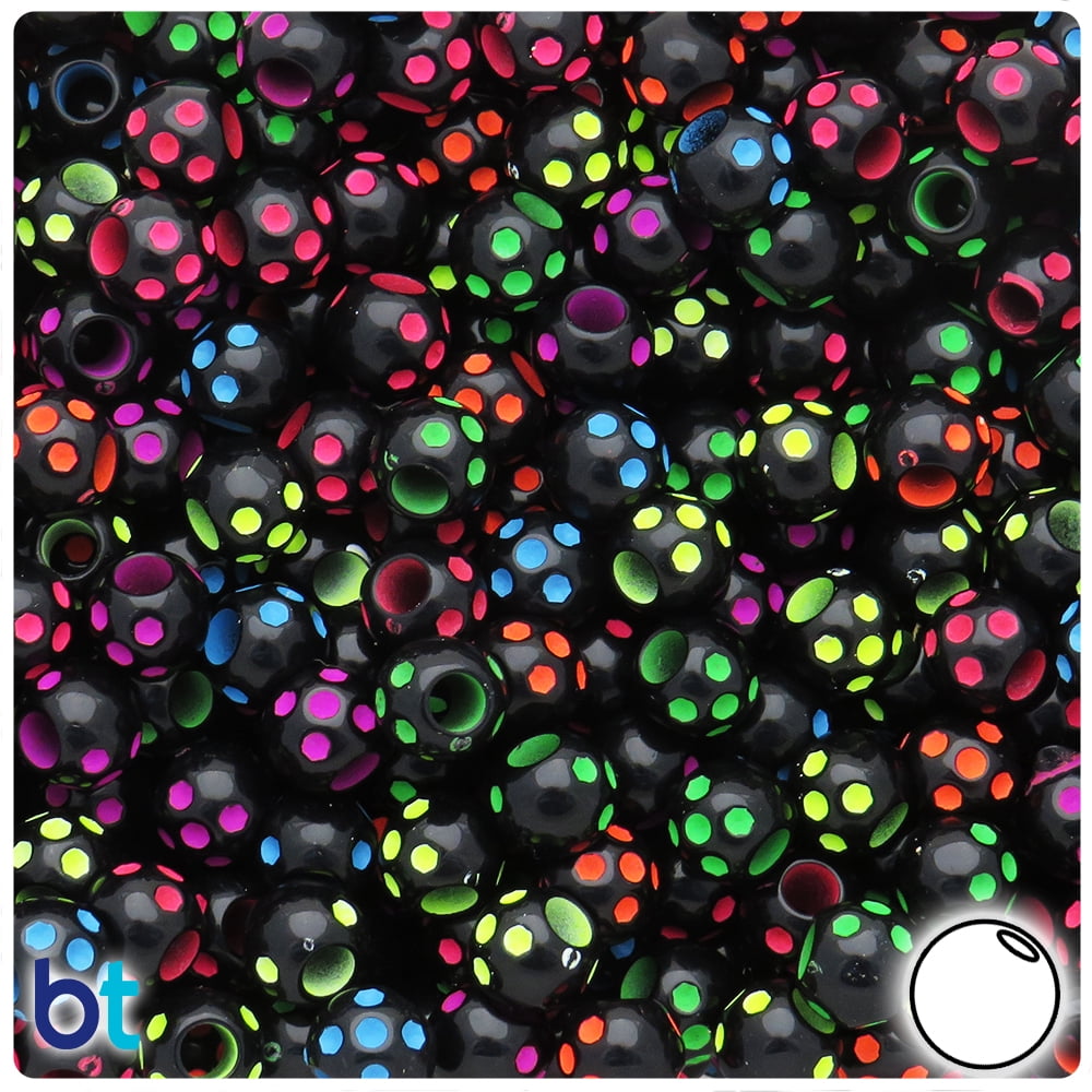 BeadTin Black Opaque 9mm Oval Plastic Accent Pony Beads - Colored Dots ...