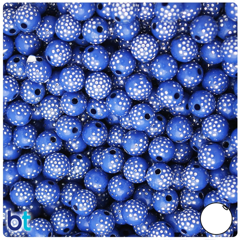 BeadTin Dark Blue Opaque 8mm Round Plastic Accent Beads - Silver Dots ...