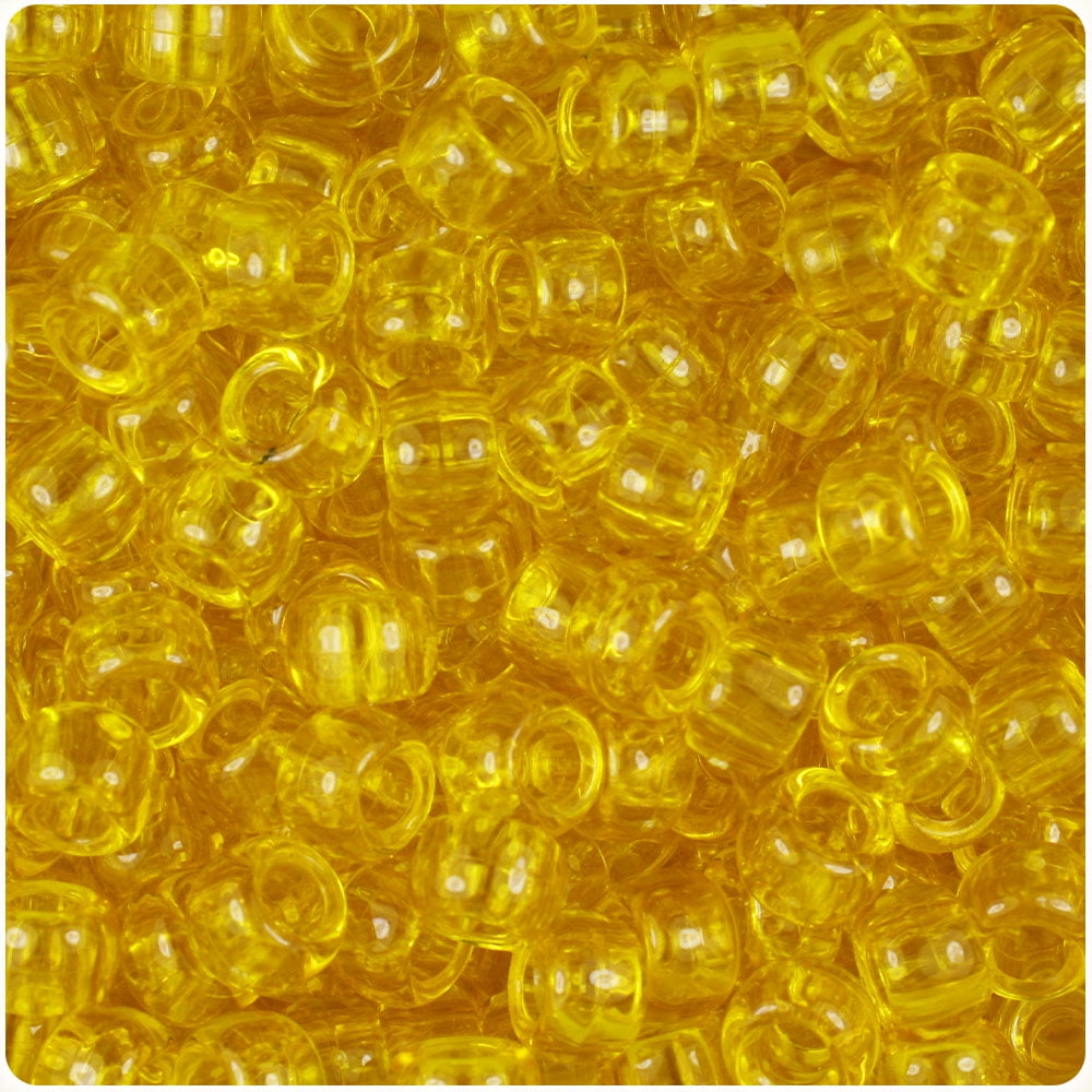 BeadTin Dark Yellow Transparent 9mm Barrel Pony Beads (500pc) - Walmart.com