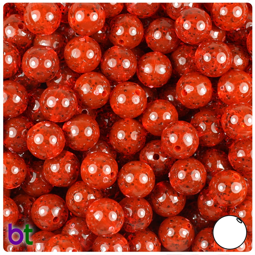 BeadTin Fire Red Black Sparkle 10mm Round Plastic Beads (150pcs ...