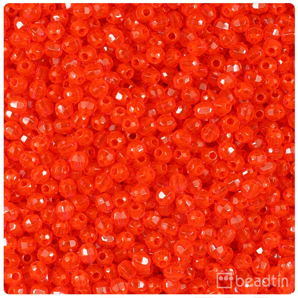 BeadTin Fire Red Transparent 4mm Faceted Round Craft Beads (1350pcs ...