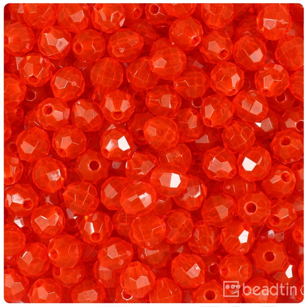 BeadTin Fire Red Transparent 8mm Faceted Round Craft Beads (450pcs ...