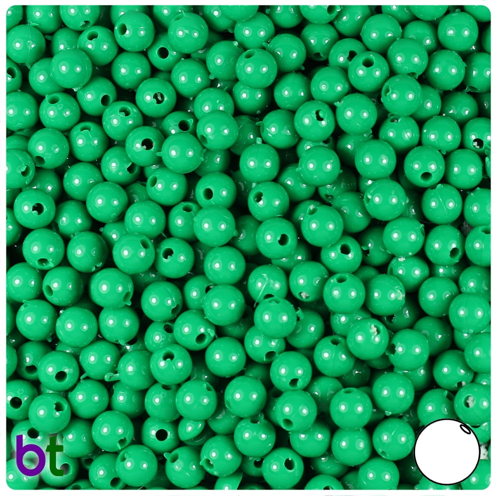 BeadTin 6mm Green Opaque Round Plastic Beads (500pcs) - Non-toxic, Made ...