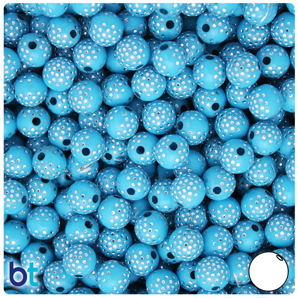 BeadTin Light Blue Opaque 8mm Round Plastic Accent Beads - Silver Dots ...
