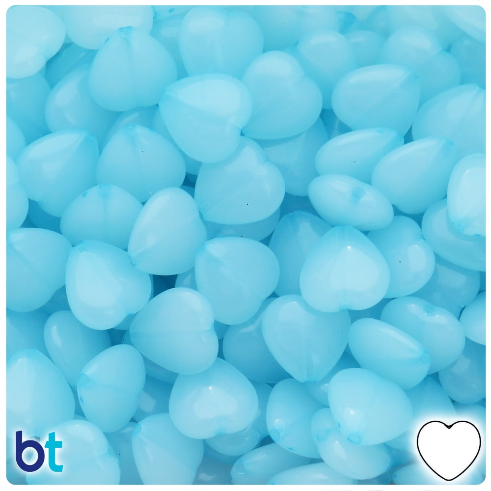 BeadTin Light Blue Translucent 14mm Heart Plastic Craft Beads (60pcs ...