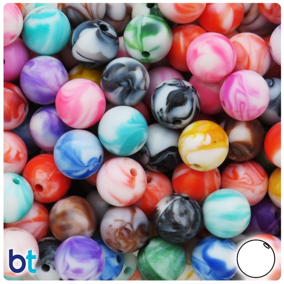 BeadTin Marbled Mix 14mm Round Plastic Craft Beads (40pcs) - Walmart.com