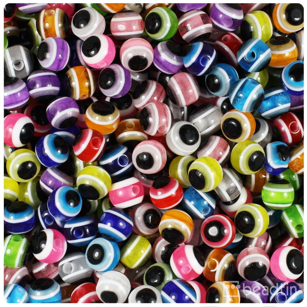 BeadTin Mixed Colors 6mm Round Evil Eye Plastic Resin Beads (150pcs ...