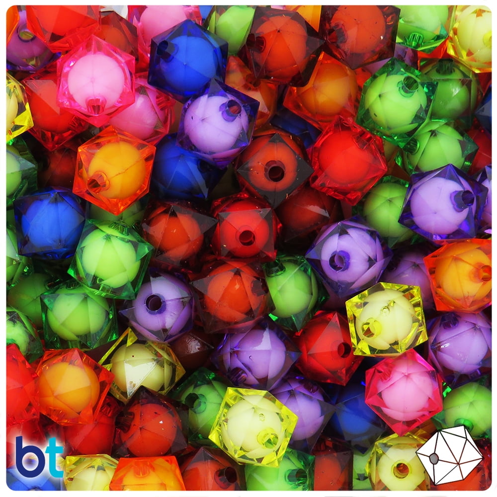 BeadTin Mixed Transparent & White Core 12mm Faceted Cube Plastic Beads ...
