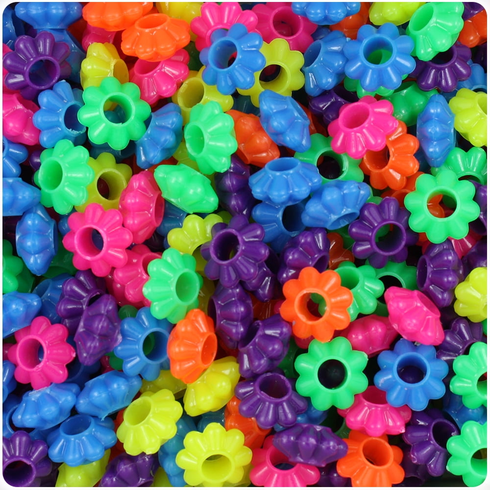 BeadTin Neon Bright Mix 10mm Floral Ring Craft Beads (2oz) - Walmart.com