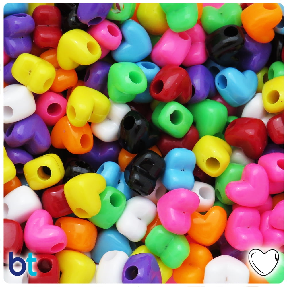 BeadTin Opaque Mix 12mm Heart (HH) Horizontal Hole Pony Beads (250pcs ...