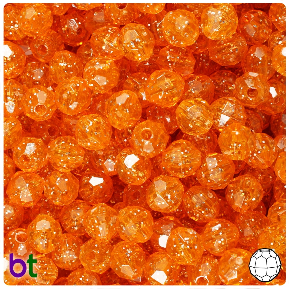 BeadTin Orange Sparkle 8mm Faceted Round Plastic Beads (450pcs ...