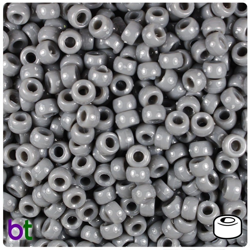 BeadTin PVC Grey Opaque 6.5mm Mini Barrel Pony Beads (1000pcs ...