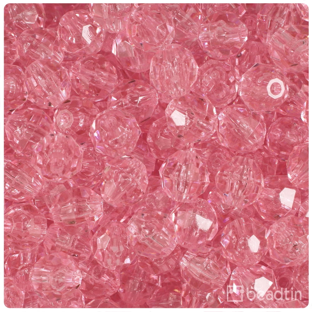 BeadTin Pale Pink Transparent 10mm Faceted Round Craft Beads (225pcs ...