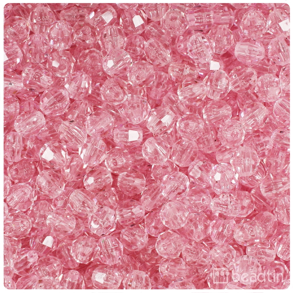 BeadTin Pale Pink Transparent 6mm Faceted Round Plastic Craft Beads ...