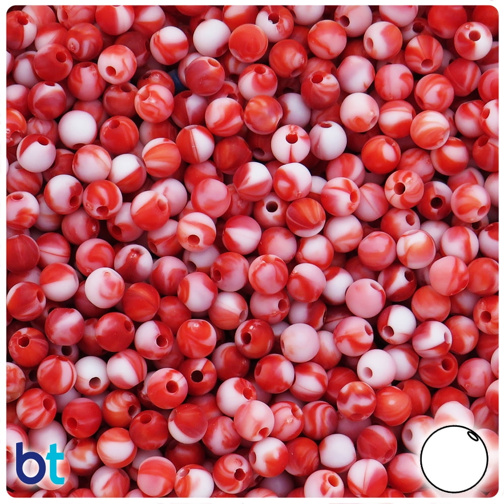 BeadTin Red Marbled 6mm Round Plastic Craft Beads (300pcs) - Walmart.com