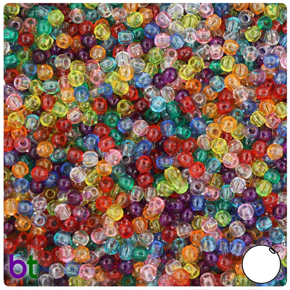 BeadTin Bulk Pack of 1000 Transparent Multi 4mm Round Plastic Beads for ...