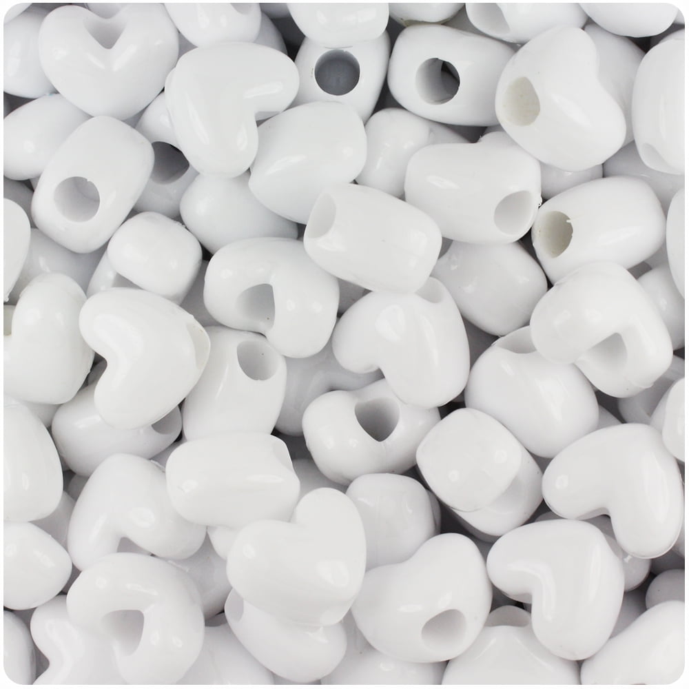 BeadTin Bulk Pack - White Opaque 12mm Heart Pony Beads (250pc) for ...