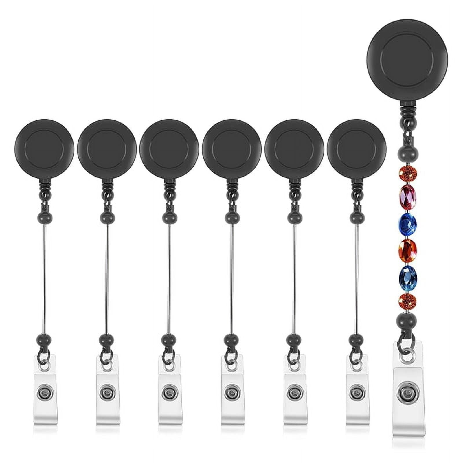 Beadable Badge Reels, 6Pcs Blank ID Badge Reels with Clip Black Name ...