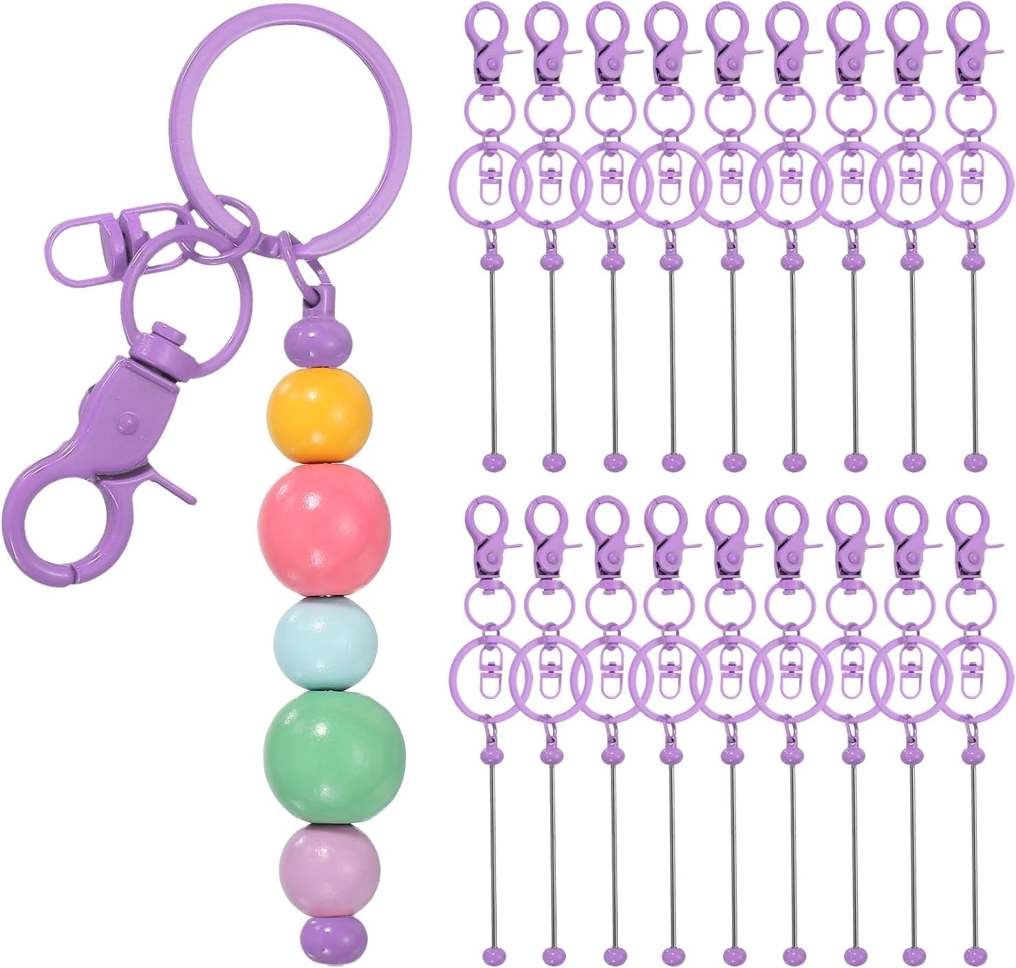 Beadable Keychains, Metal DIY Beaded Keychain Making Kit with Key Rings ...
