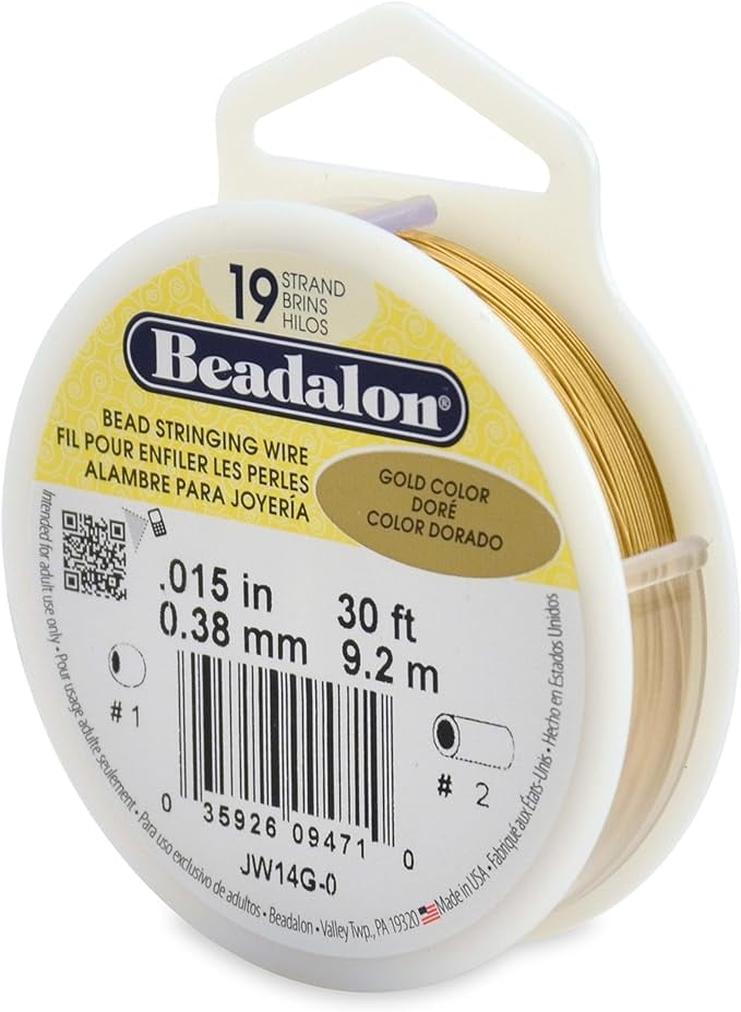 Beadalon 19-Strand Bead Stringing Wire, 0.015-Inch, Gold Color, 30-Feet ...