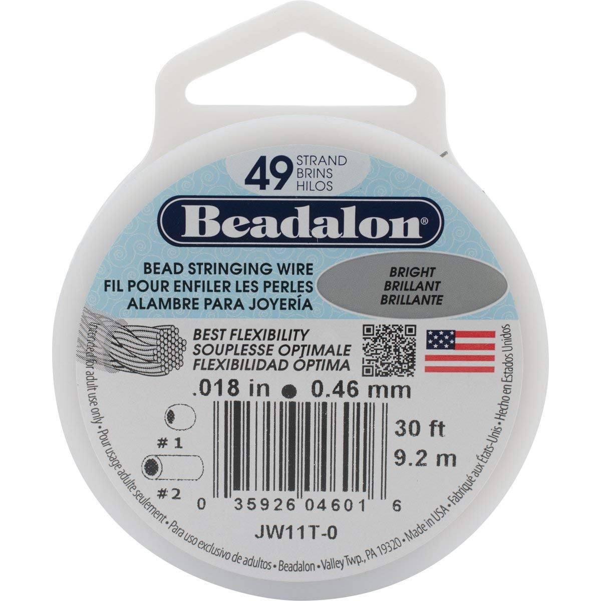 Beadalon Stringing Wire 49-Strand .018" (.46mm) Diameter 30ft/Pkg ...