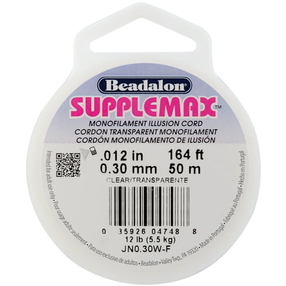 Beadalon Supplemax Clear, 0.30mm Diameter Monofilament Illusion Cord, 50m Nylon Craft Line ...